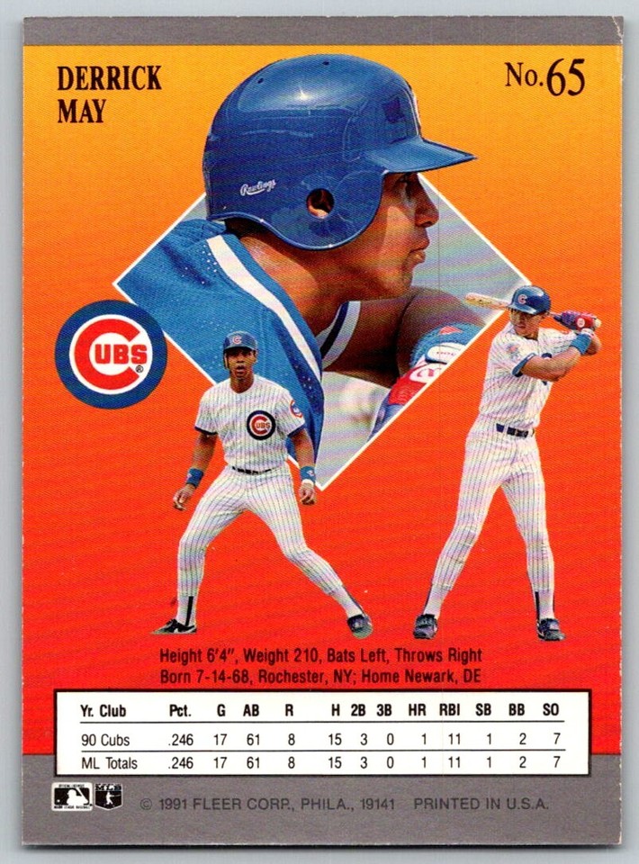 1991 ULTRA DERRICK MAY CHICAGO CUBS #65 | eBay
