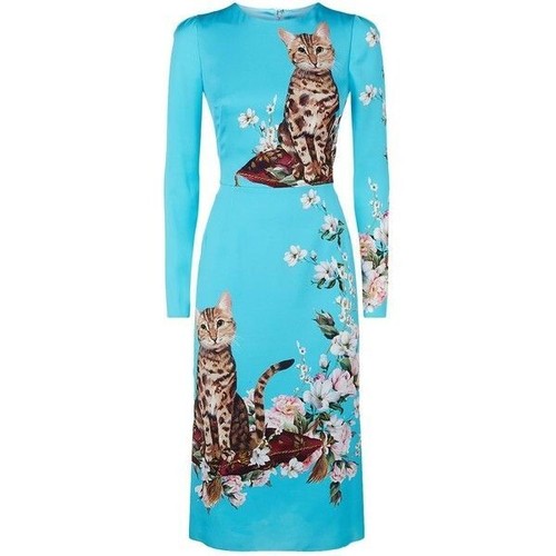 AUTH 2018 Dolce & Gabbana cats-print blue silk dress IT 38 | eBay