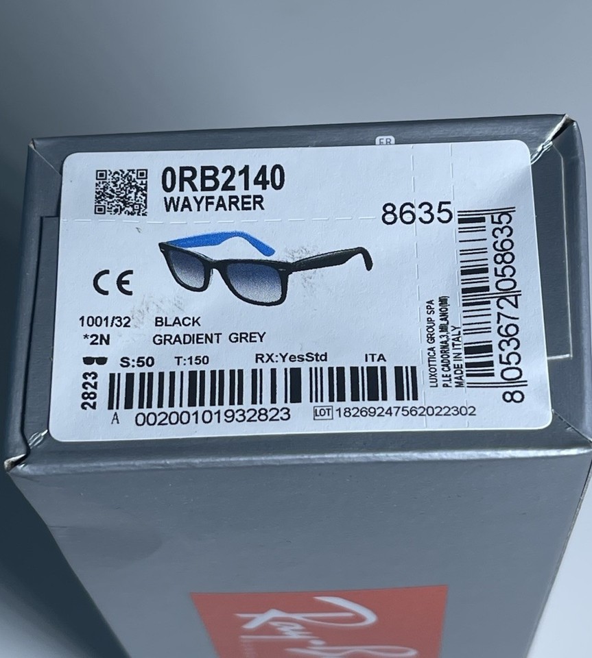 Ray-Ban Wayfarer Sunglasses Black On Azure (Aqua) Gray Lens 2140 Size ...