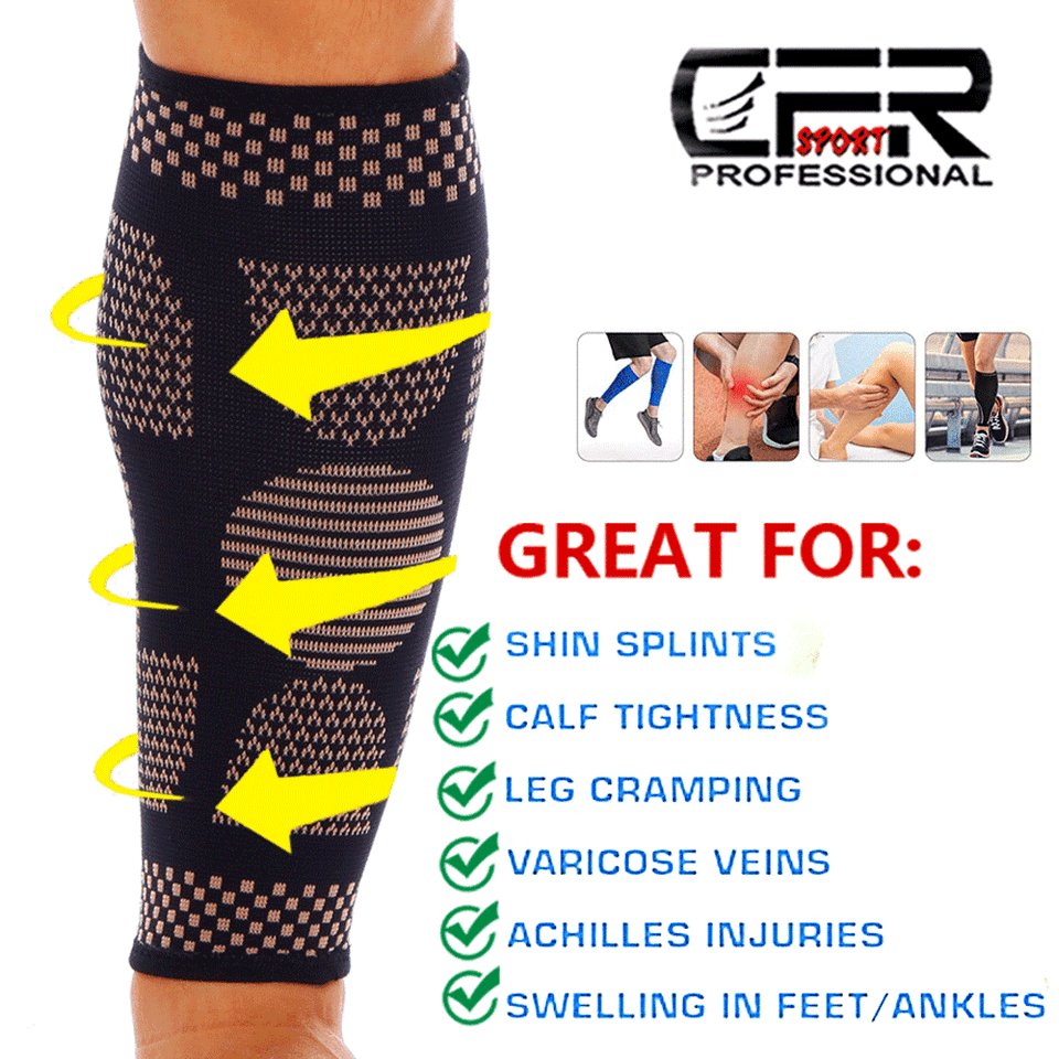 Copper Leg Compression Sleeve Calf Support Socks Brace Pain Relief Men ...
