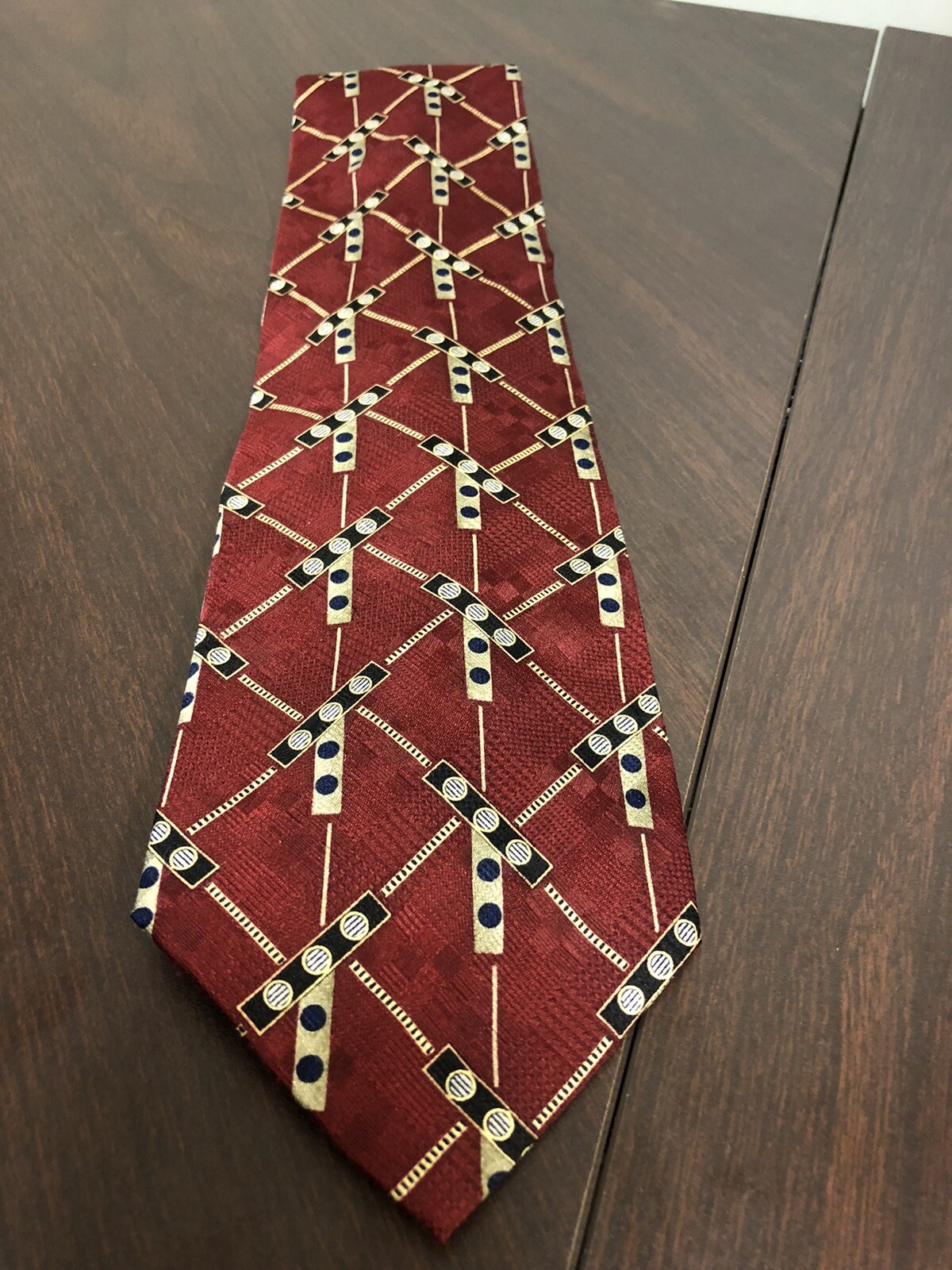 BG&C Mens Tie 100 Silk Burgundy Geometric Classic Des… - Gem