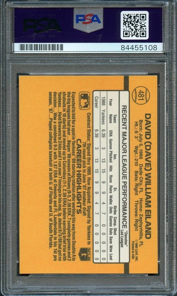 1989 Donruss #481 Dave Eiland Signed Card PSA Slabbed Auto Yankees | eBay