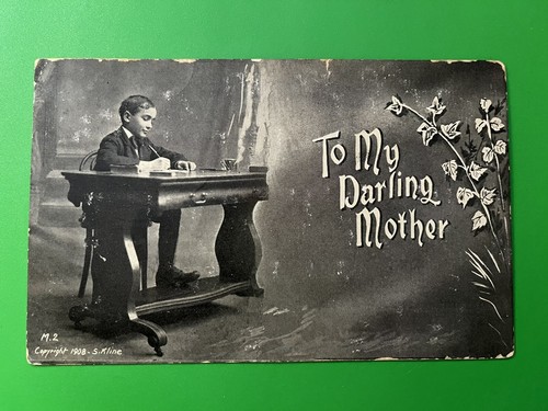 To My Darling Mother Postcard ~ Boy Writing Letter at Desk ~ Posted ...