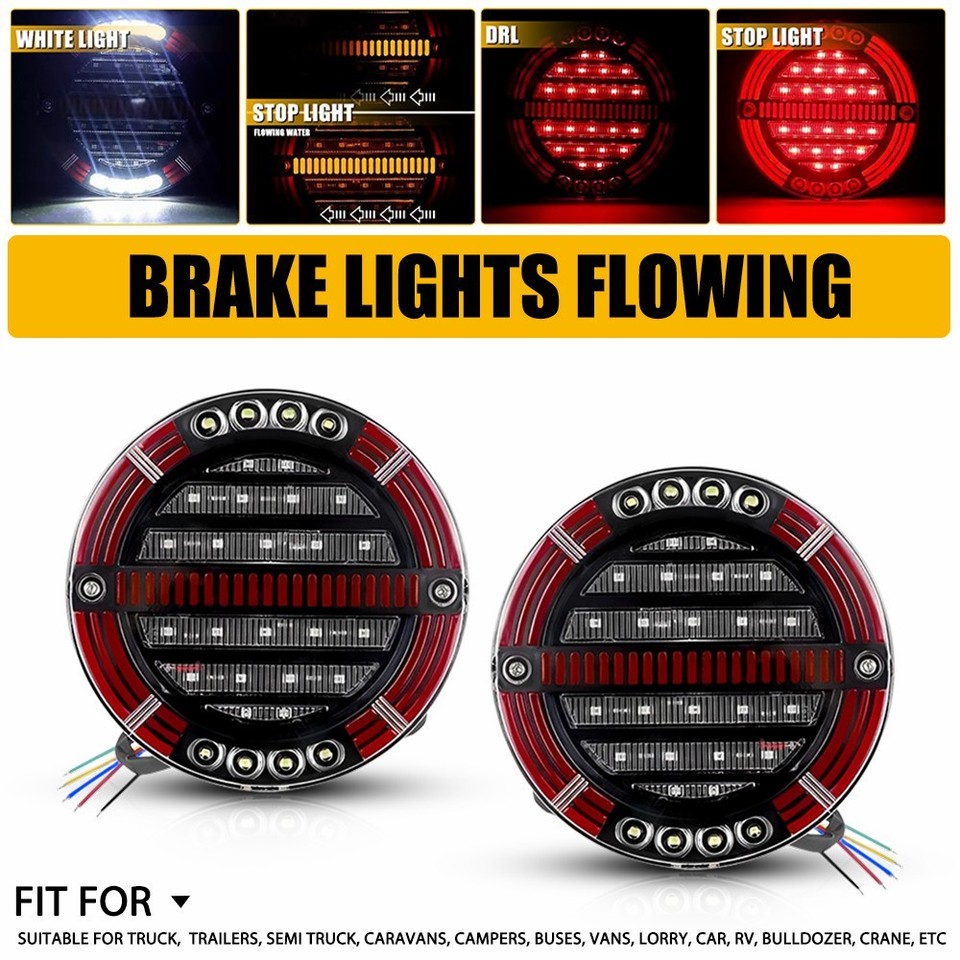 Round 5.5" Red/Amber/White Truck LED Brake Trailer Stop Signal Turn ...