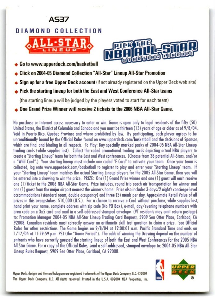 2004 Upper Deck All-Star Lineup #AS37 Ron Artest | eBay