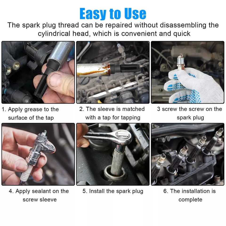 14mm Spark Plug Rethread Thread Repair Kit Helicoil Reamer Tap Tool w ...