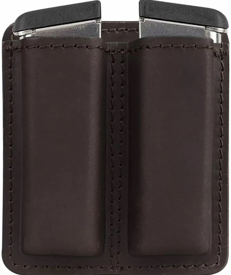 Double Magazine Pouch Genuine Leather for .40 .45 9mm Single Stack ...