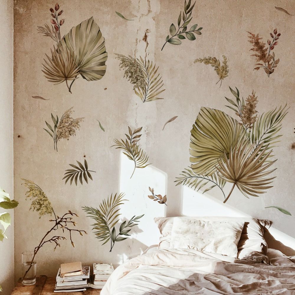 PVC Wall Art Decals Large Leaf Wall Papers for Bedroom Living Room ...