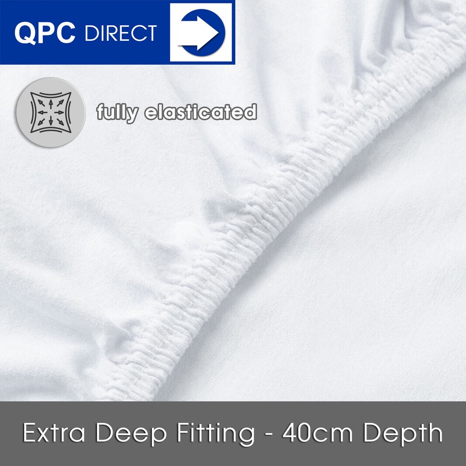 Jersey Stretch Fitted Sheet 100% Pure Cotton Extra Deep 40cm 16" Soft ...