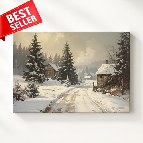 Canvas Peaceful Snowy Road Holiday Country Scene Quiet Some Places Wall ...
