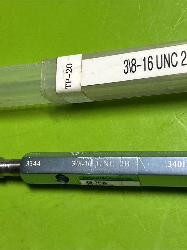 3/8 16 UNC 2B THREAD PLUG GAGE .375 .3750 GO NO GO P.D.'S = .3344 ...