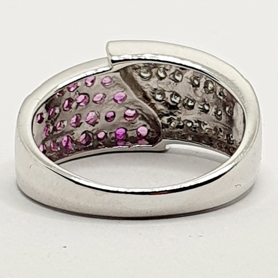 Fancy Zigzag 9ct Pink Sapphire & Diamond Wide Band Yellow Gold 375 Ring ...