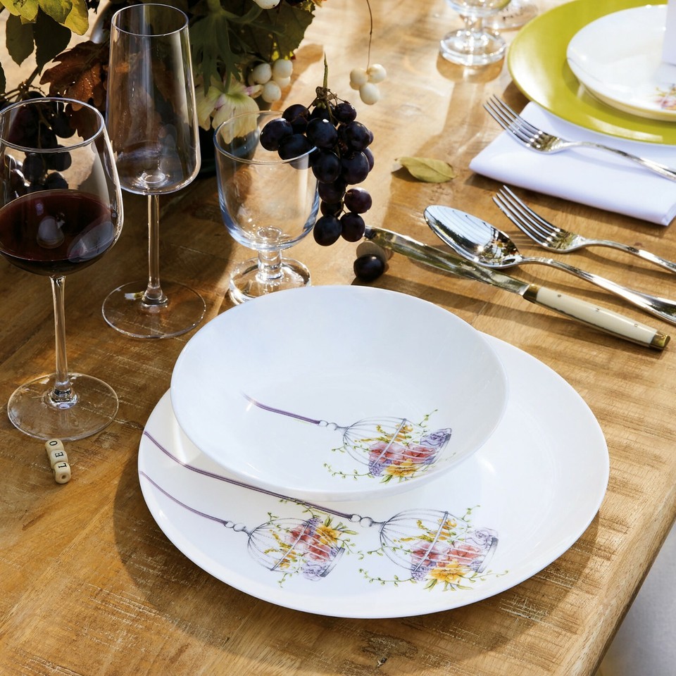 Luminarc Flore 18pc Opal Glass Flower Dinner Set Dinnerware Tableware ...