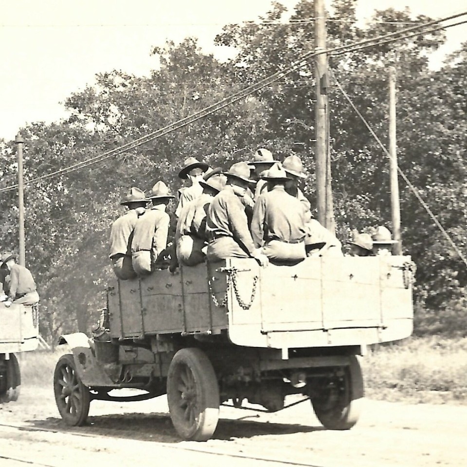 RPPC WWI Style Army Trucks Carry Troops - Real Photo 1910-1930 Postcard ...