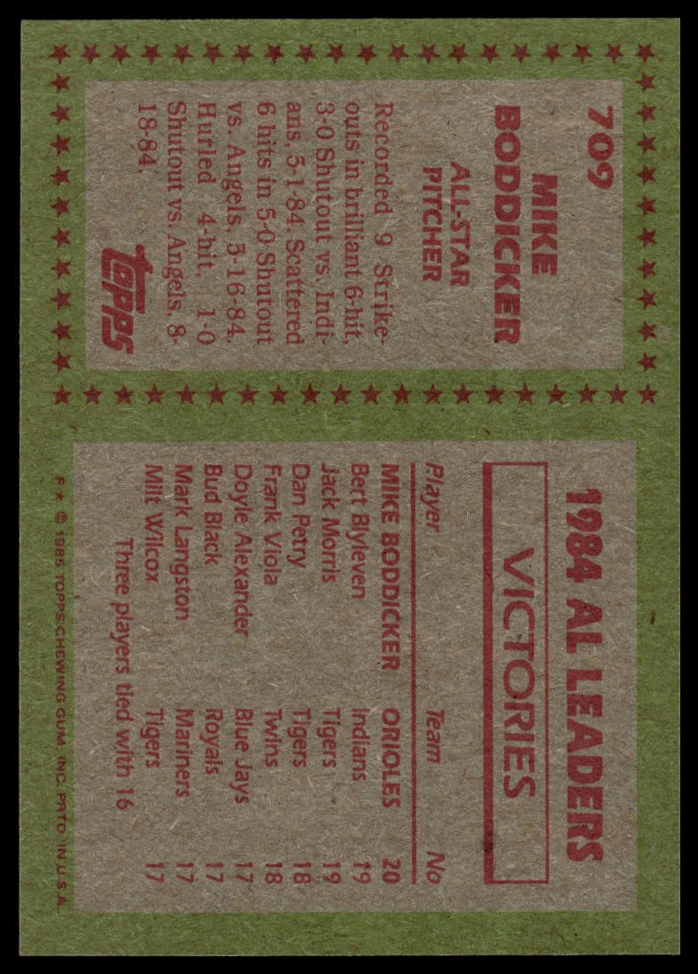 1985 Topps - All Star #709 Mike Boddicker, Mike Boddicker for sale ...