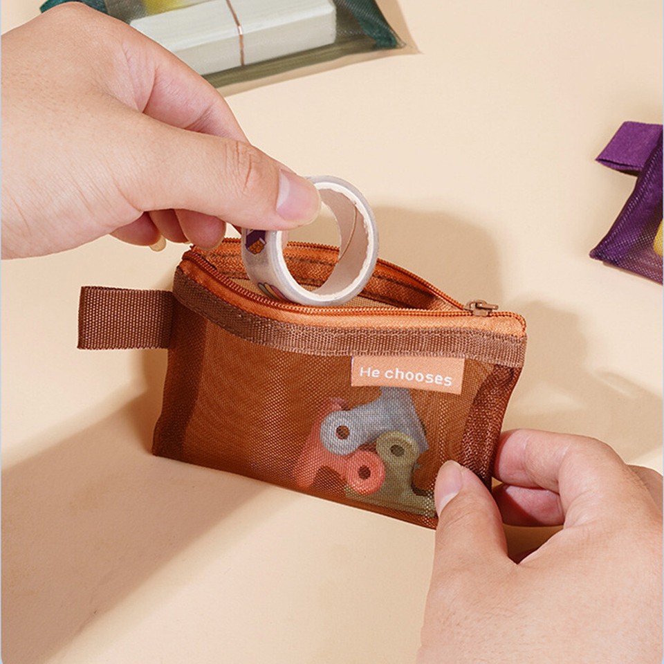 Mini Bag Zipper Pouch Small Coin Purse Mesh Storage Bags ID Credit Card ...