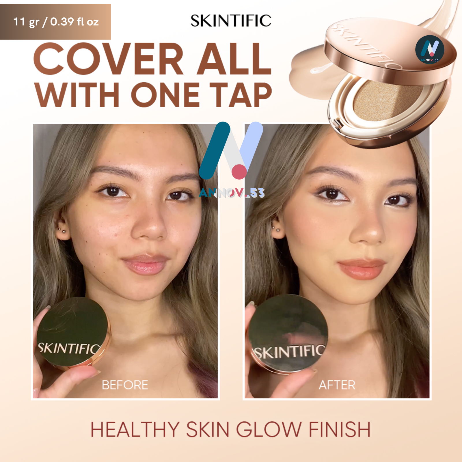 SKINTIFIC Perfect Cushion Full Coverage SPF35 PA++++ UVA UVB 03W Warm ...