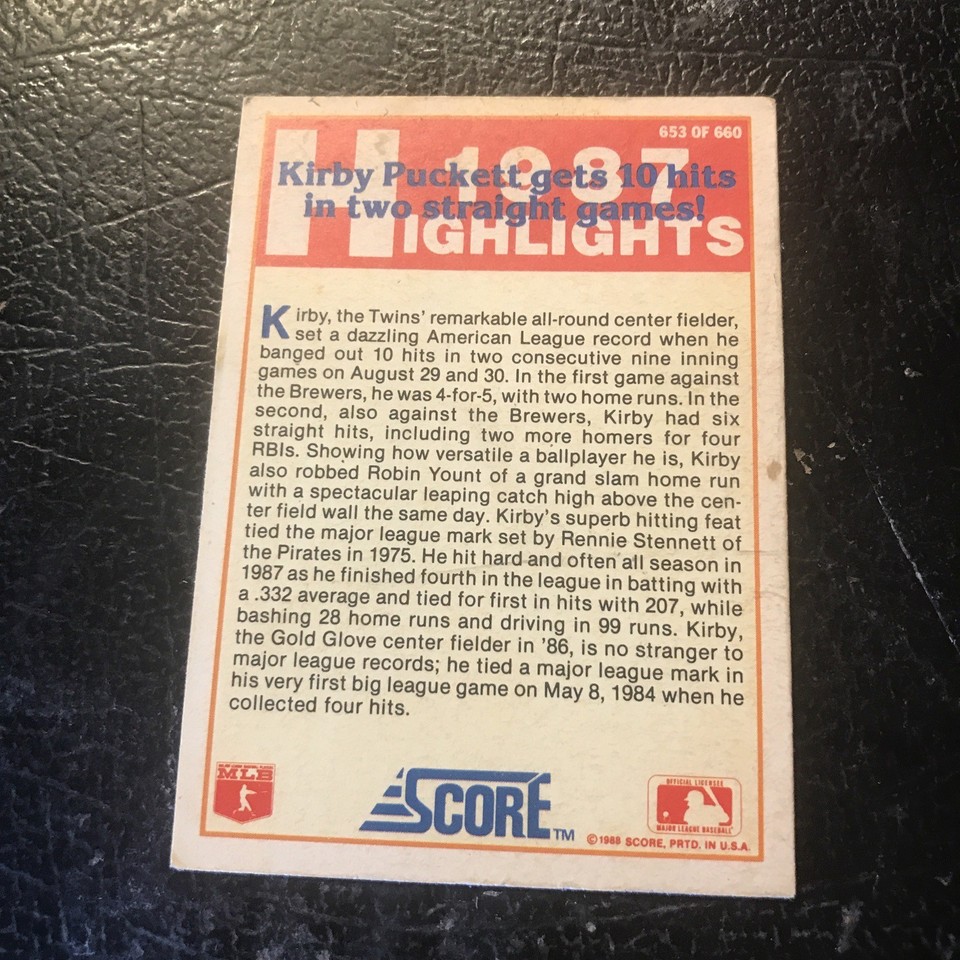 1988 Score 1987 Highlights Kirby Puckett & Bonus Card 1991 Nelson ...