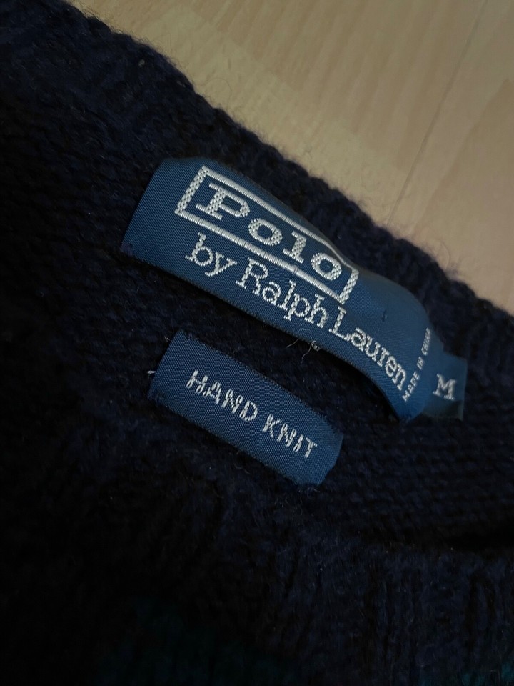 Vintage Ralph Lauren Polo Patchwork 911 Hand Knit Wool Sweater Stadium ...
