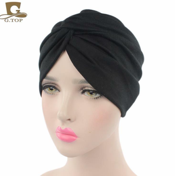 Cotton Women Turban Ladies Hair Head Hijab Cap Muslim Wrap Stretch Hat ...
