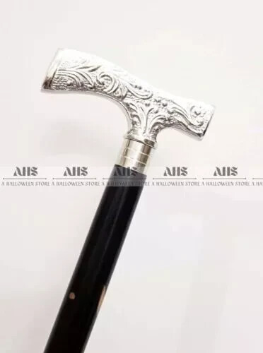 Designer Silver Brass Derby Handle Inlay Wooden Walking Stick Vintage ...