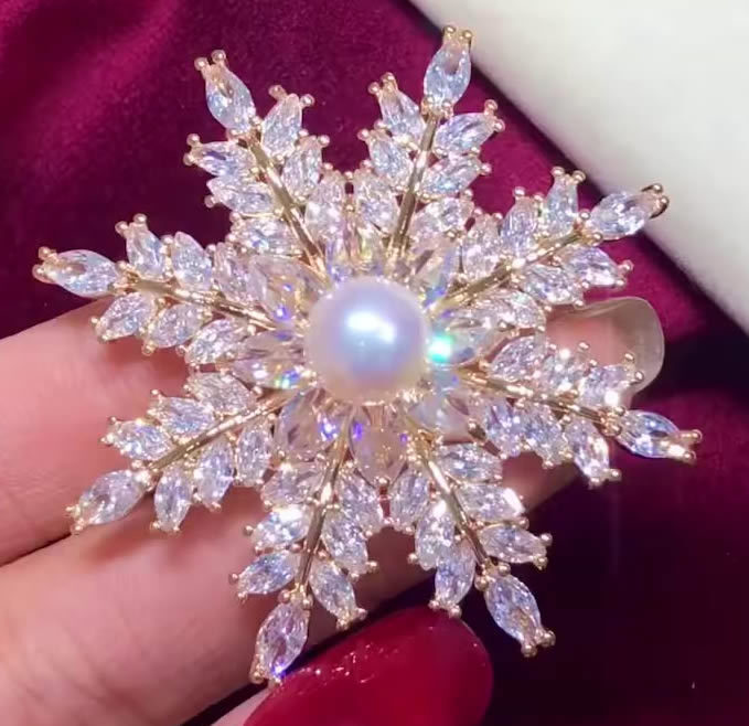 Natural 9-10mm White Pearl Crystal Snow Brooches 18KGP For Women | eBay