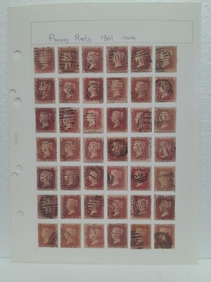 GB Queen Victoria 1d Penny Red Stamp Collection 70+ stamps + 2d Blue ...