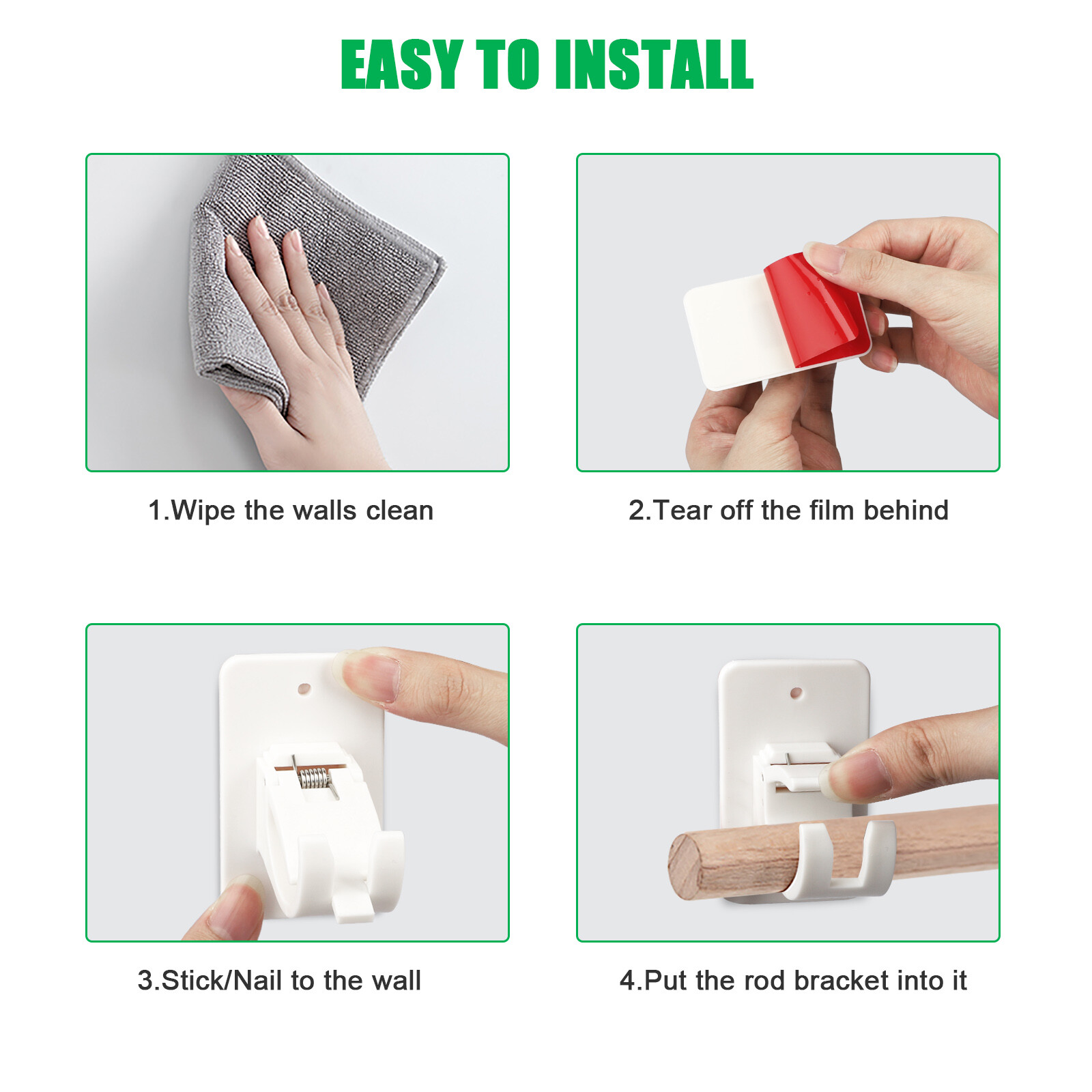 4/8x Self Adhesive Hang Curtain Rod Hooks Holder Adjustable Window ...