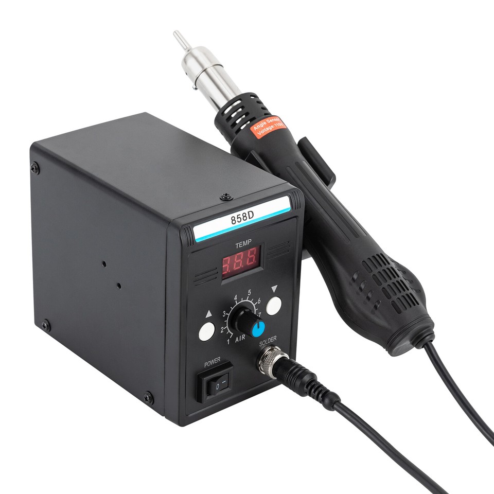 858D Soldering Iron Hot Air Gun Desoldering Rework Station SMD Digital ...
