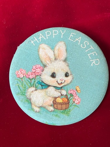 Vintage 1979 HAPPY EASTER Bunny Hallmark Cards Fabric Pinback Button 2. ...