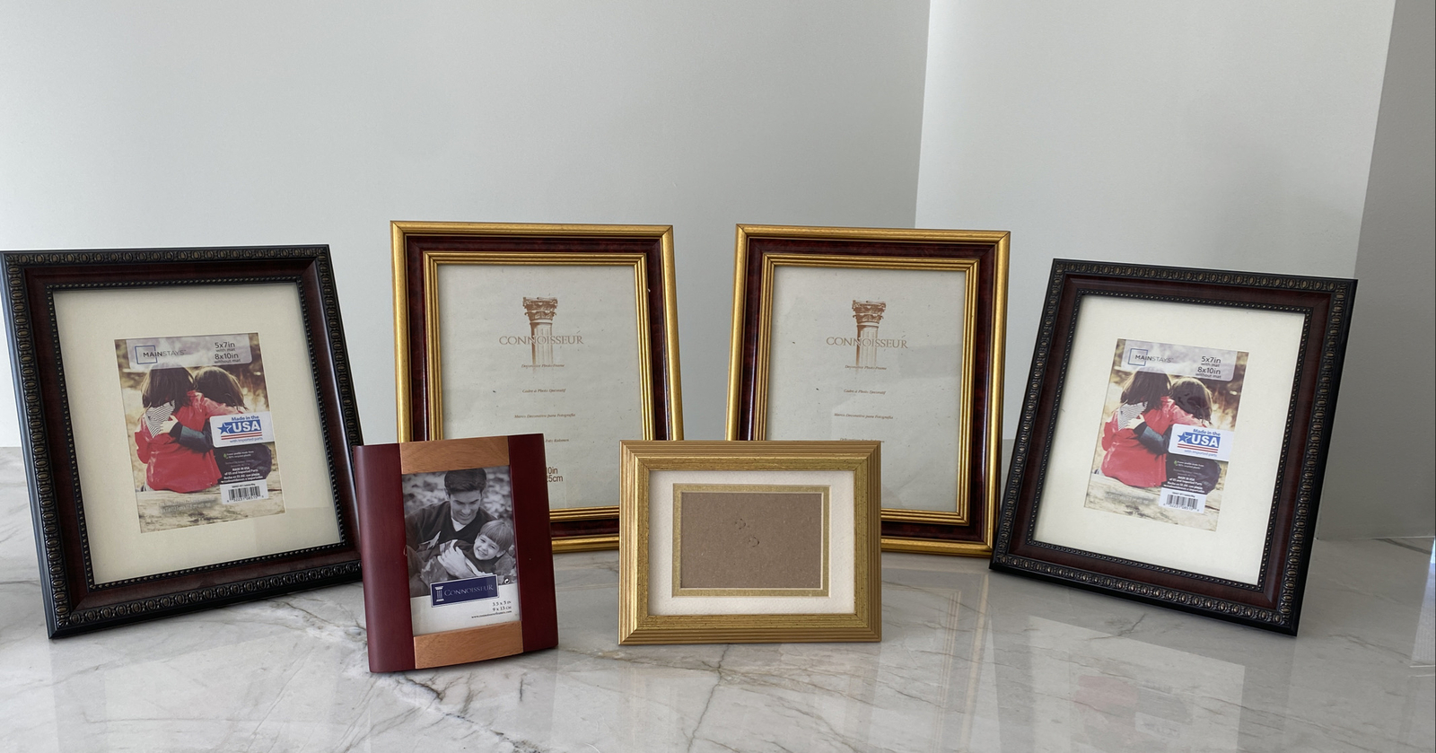 6 Pre owned Photo Picture Frames Wood Gold Faux 8" by 10" & 4" by 6 ...