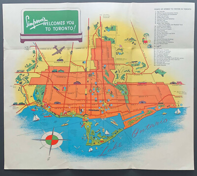 1950 Simpsons Department Store Toronto Fold Out Map Vintage Advertising ...