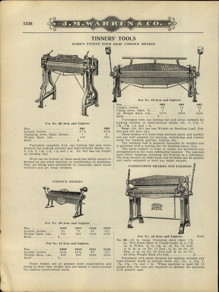 1915 PAPER AD Pexto Tinner Bench Slitting Shears Cornice Brakes Four ...