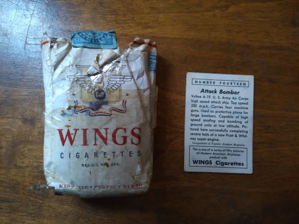 Wings Cigarette 1940's Pack Wrapper & 14 Attack Bomber Trading Tobacco ...