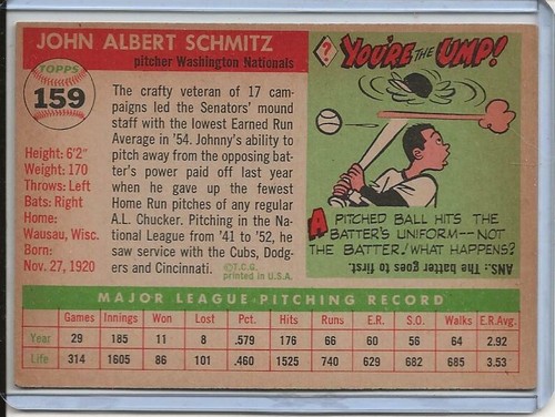 1955 Topps - Johnny Schmitz #159 for sale online | eBay