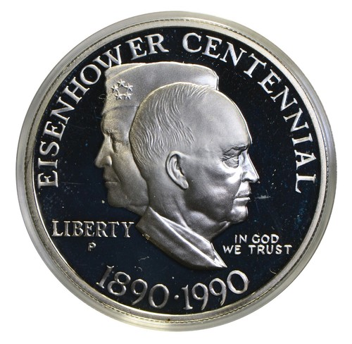1990 P Eisenhower Centennial Silver Dollar Proof with case, box & COA ...