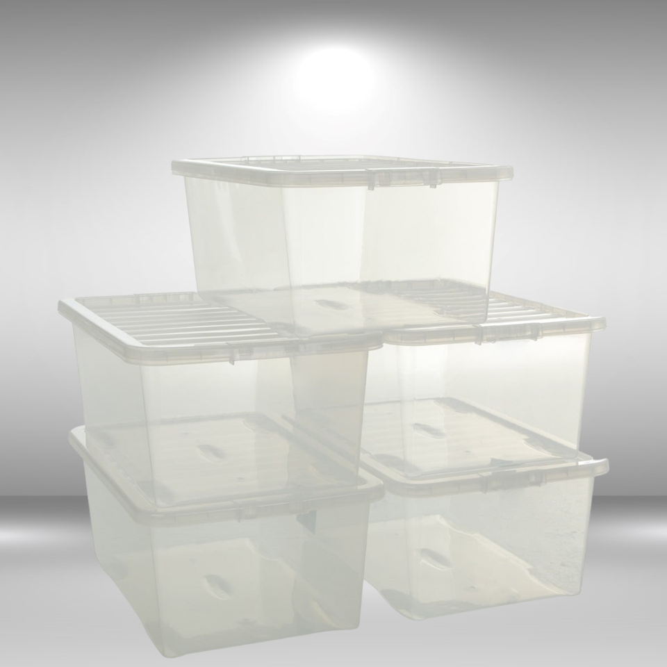 4L-80L Clear Plastic Storage Boxes With Lids Home Office Kitchen ...