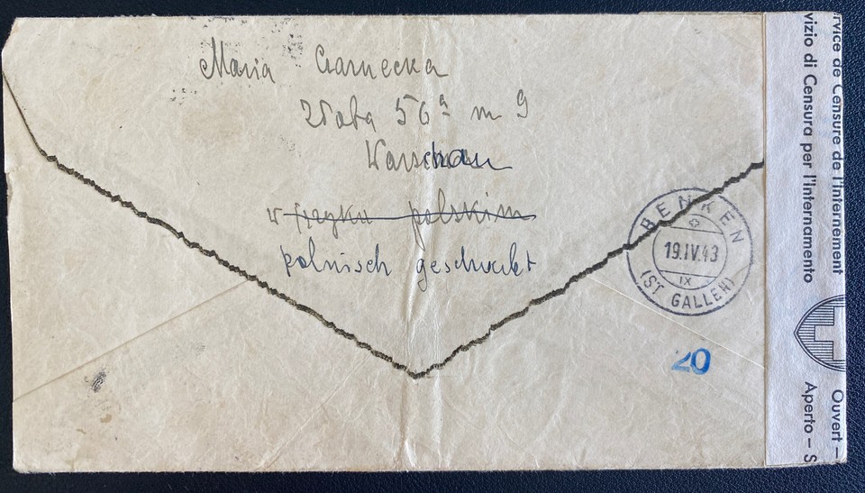 1943 Warsaw GG Germany Censored Registered Cover To St Gallen ...