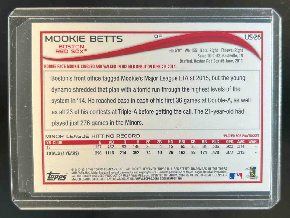 2014 Topps Update Mookie Betts RC Rookie #US-26a Red Sox | eBay