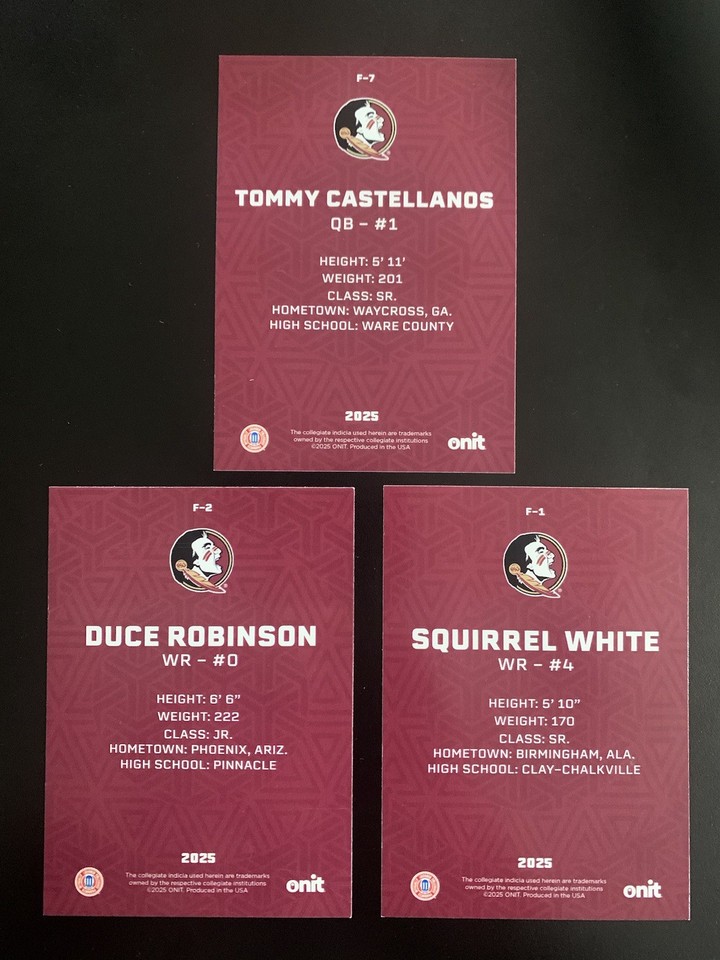 2025 Onit Florida State Thomas Castellanos Duce Robinson Squirrel White ...