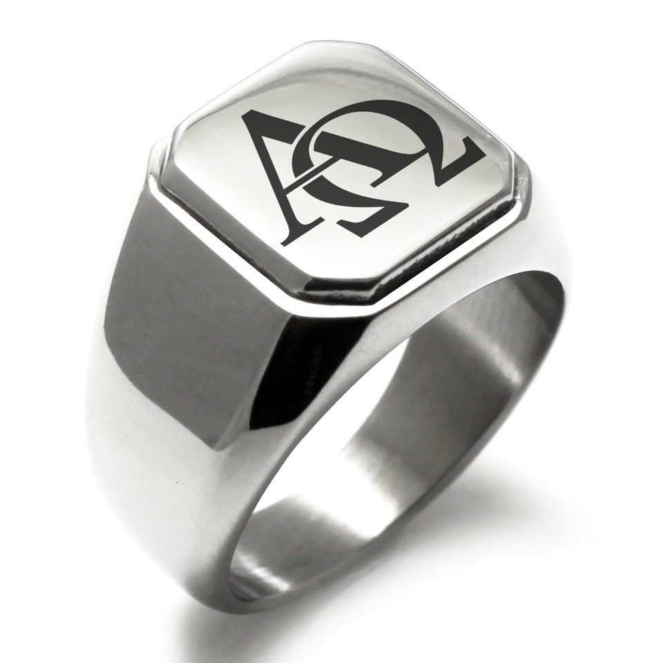 Stainless Steel Alpha & Omega Symbol Mens Square Biker Style Signet ...