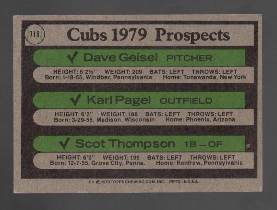 1979 Topps Cubs Prospects (Dave Geisel / Karl Pagel / Scot Thompson ...
