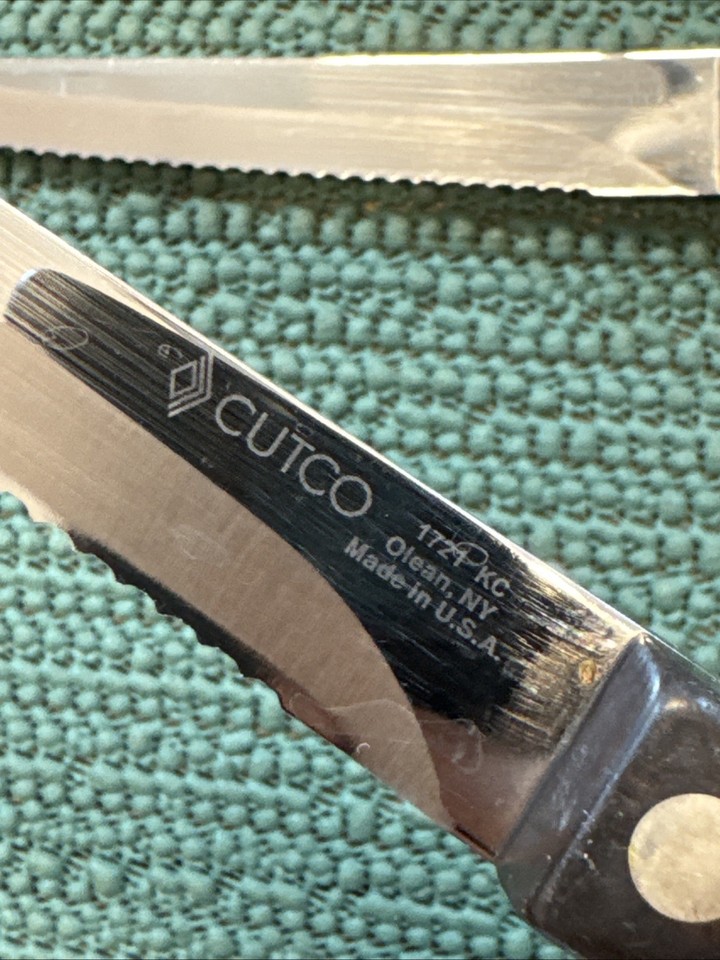 2 CUTCO Serrated Trimmer Knives 1721 KK & KC Classic Dark Brown Steak ...