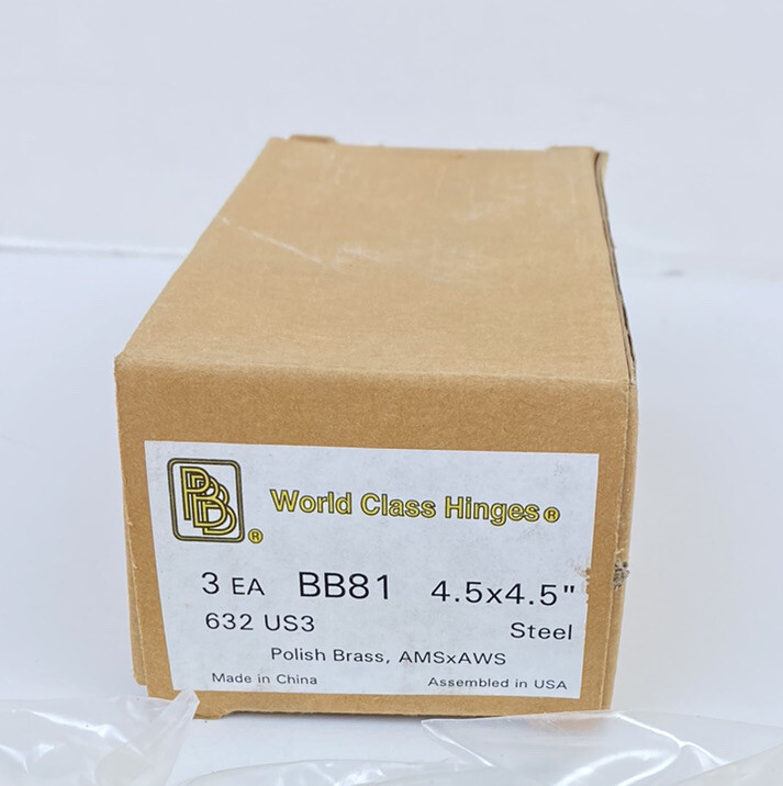 NEW Polished Brass Hinge BB81 4.5" x 4.5" 632 US3 BOX OF 3 World Class ...
