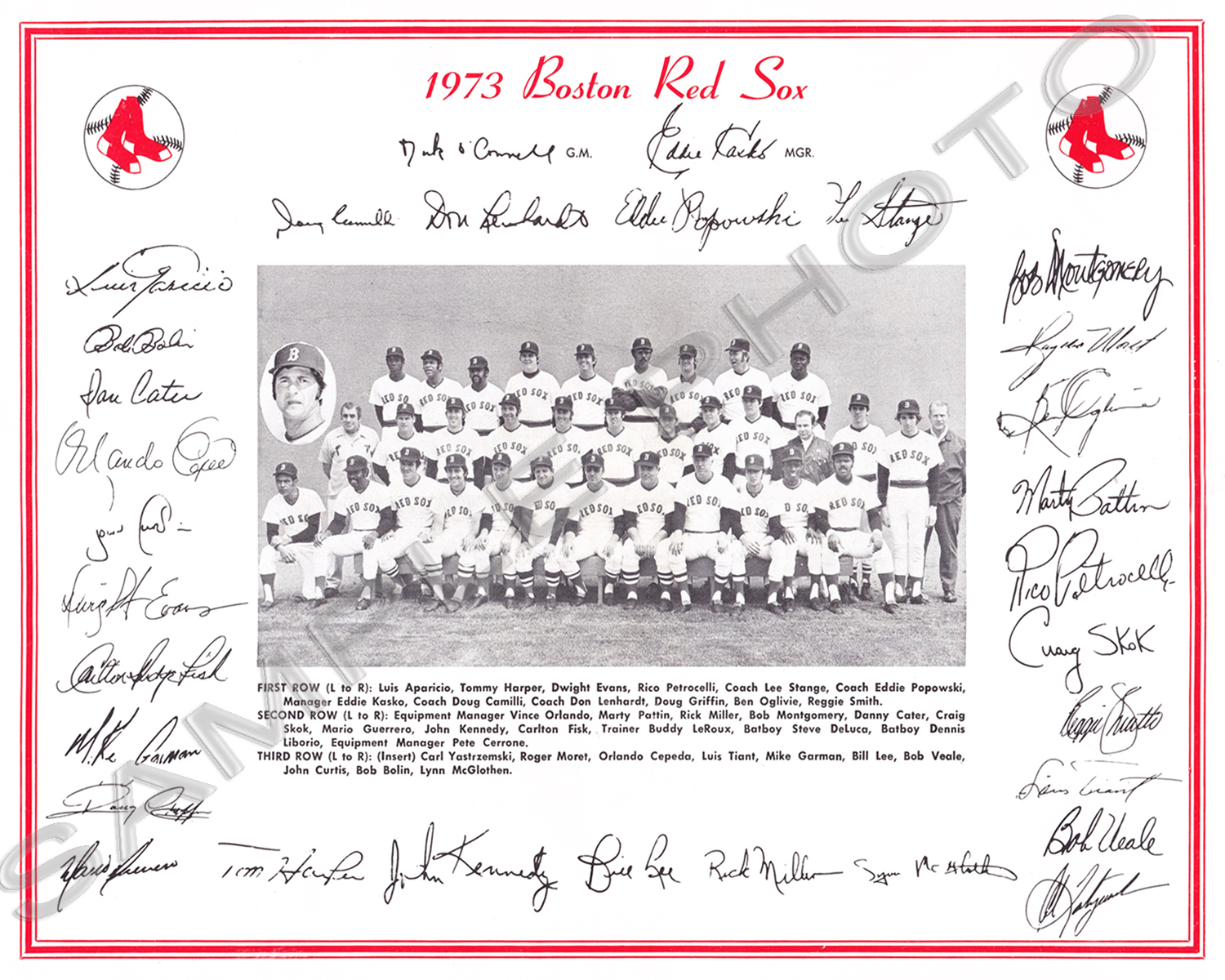 1973 BOSTON RED SOX TEAM 8X10 PHOTO FISK YAZ PETROCELLI SMITH EVANS LEE ...