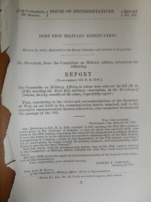 Government Report 3/24/1882 US Fort Rice Military Reservation Dakota ...
