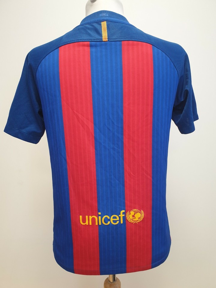 T786 BOYS NIKE BAECELONA BLUE RED STRIPED QATAR AIRWAYS FOOTBALL SHIR ...