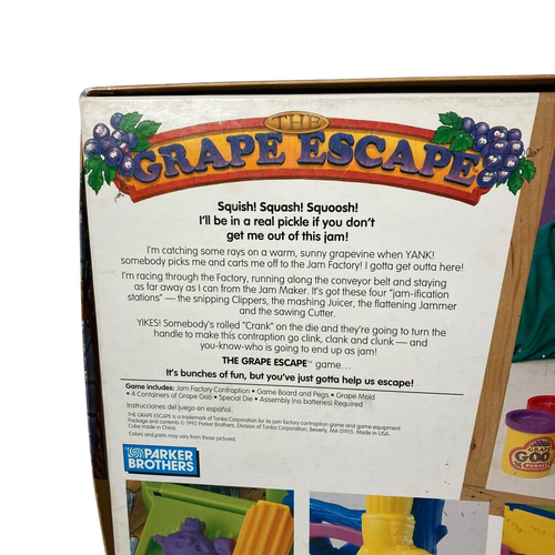 Vintage 1992 Grape Escape Board Game Parker Bros. Missing Orig Die ...