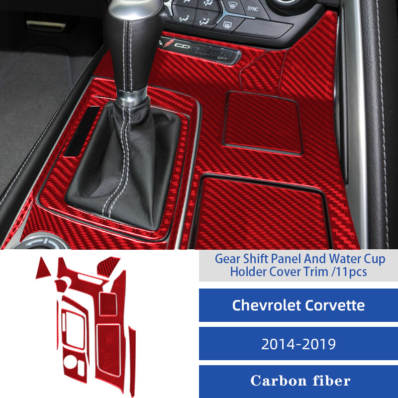 11pcs Red Carbon Fiber Car Center Gear Shift Panel Cover For Corvette ...