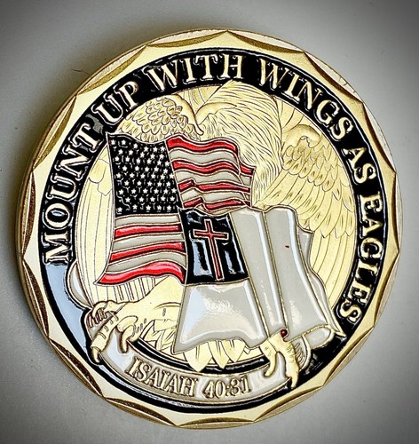 Christian Gold Colored Challenge Coin-Eagle-Cross-Flag-Isaiah 40:31 | eBay
